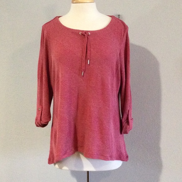 Allison Daley | Tops | Allison Daley Rose Tie Neck Rolltab Sleeve ...